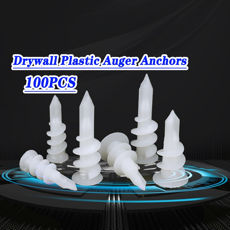 100 Pcs Drywall Plastic Auger Anchors Self Drilling Wall Threaded ...