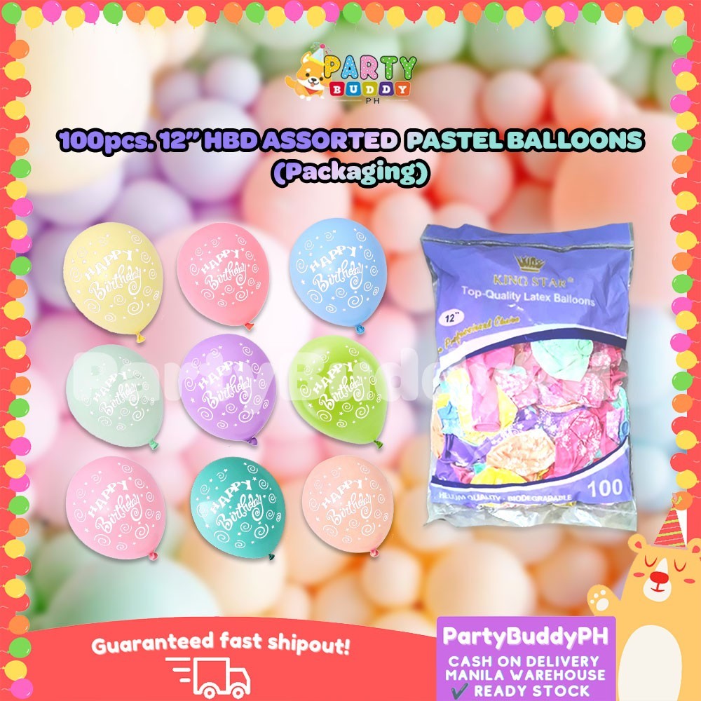 100pcs Pastel Assorted Happy Birthday Balloons HBD Kingstar Pastel Pink ...