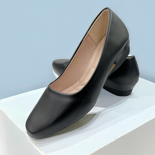 Korean Rounded Toe Doll Shoes Black Work Office School Wedge Shoes for ...