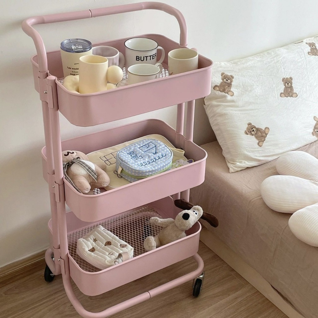 3-Tier Metal Kitchen Trolley with Wheels Office Room Rolling Utility ...