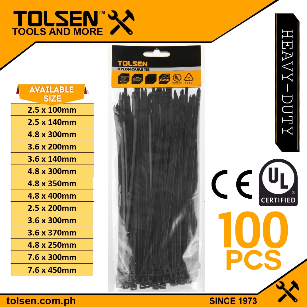 Tolsen Black Nylon Cable Tie Dupont Pa66 (2.5 To 3.6mm 100mm 370mm) Zip ...