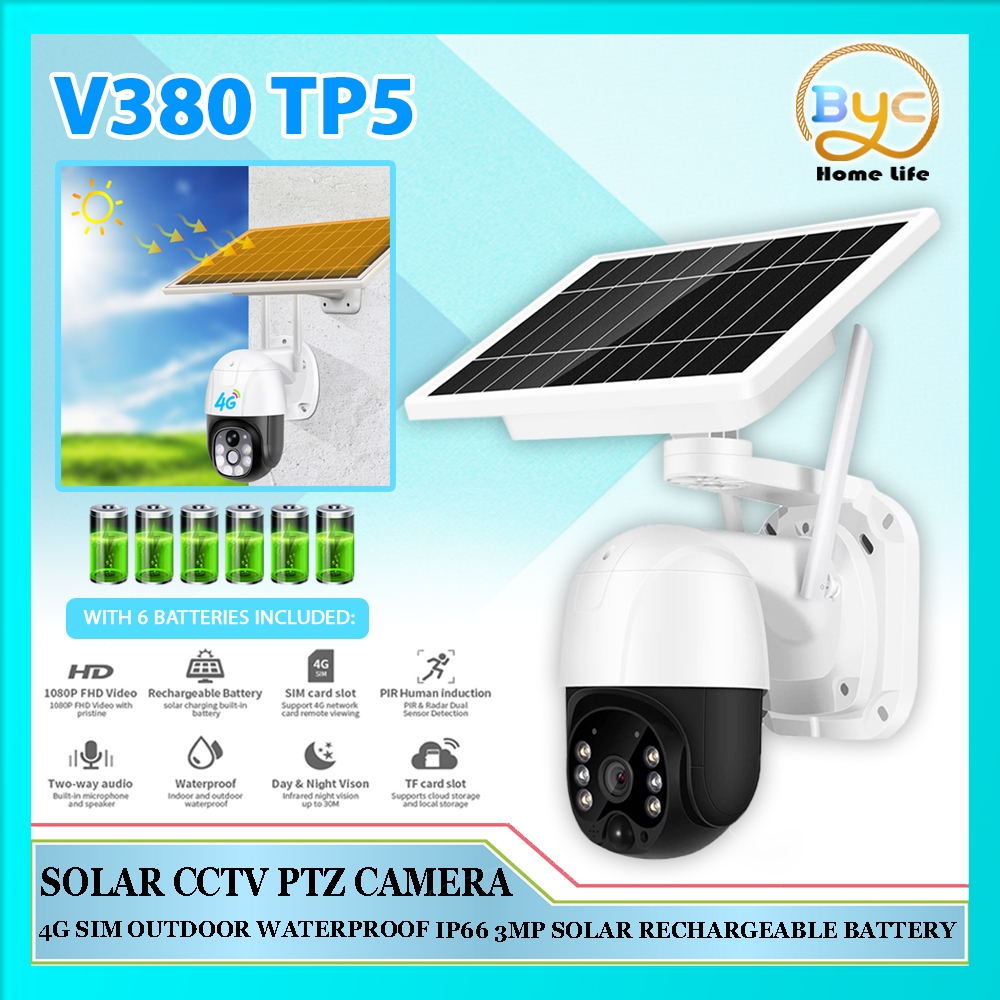 V380 TP5 Solar CCTV PTZ Camera 4G SIM Outdoor Waterproof IP66 3MP Solar ...