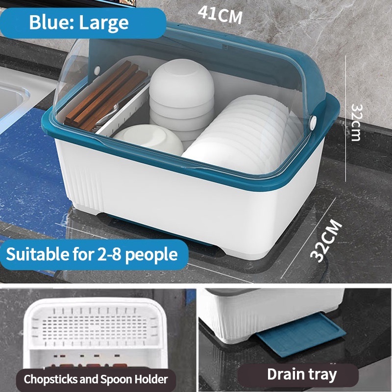 Dish Rack with Cover Plastic Dish Storage Box Insect-proof Innovative ...