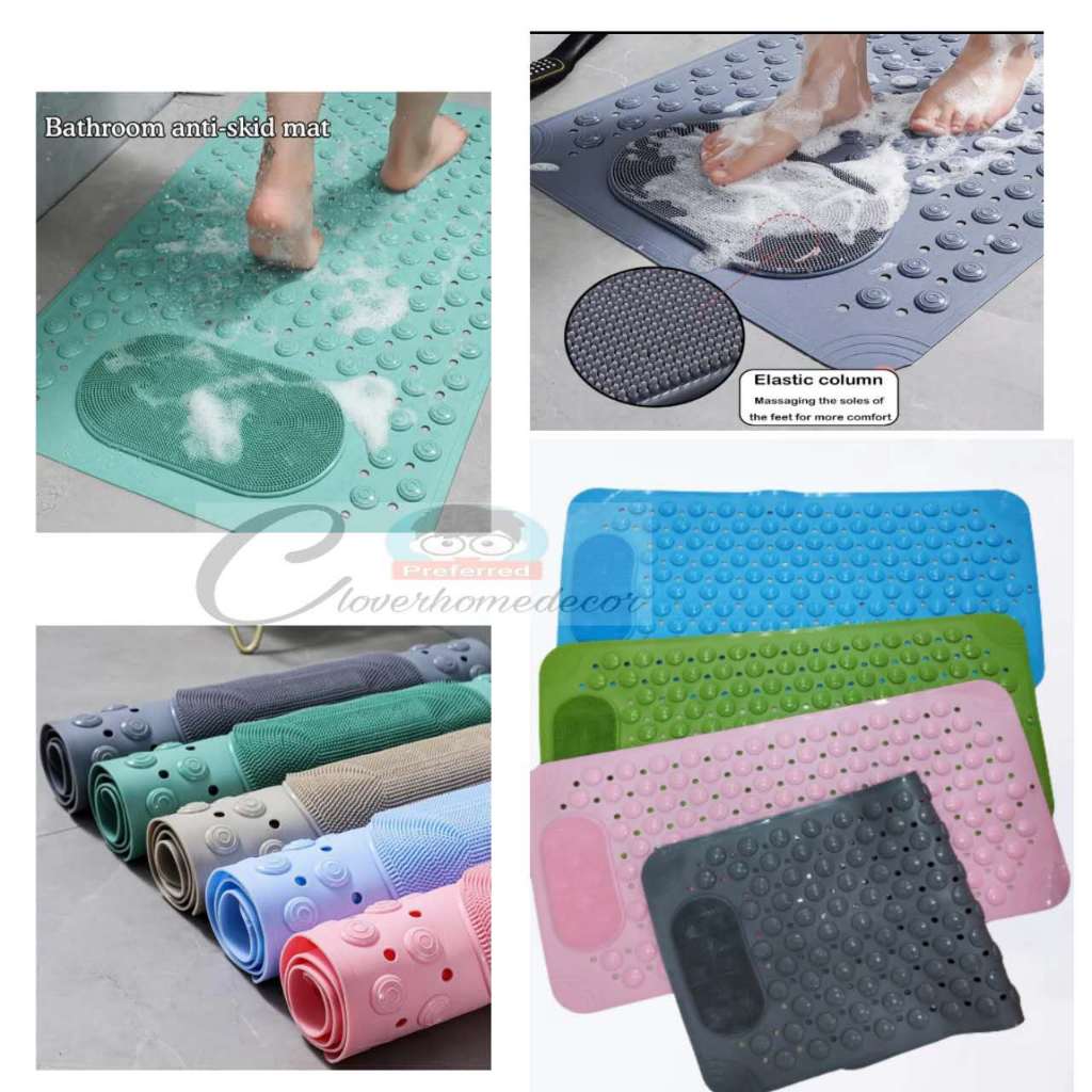 Rectangle Bathroom Mat Non-Slip Safety Suction Cups w/ Massage Pad ...