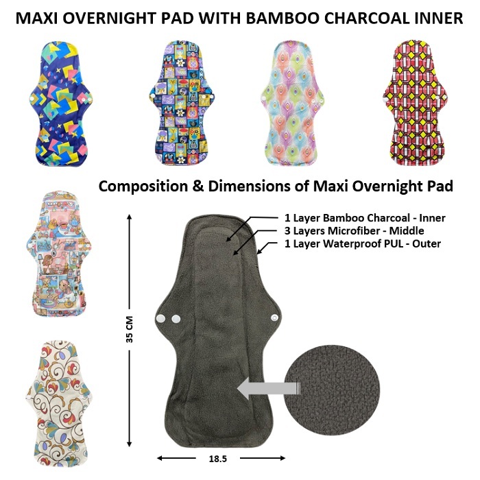 Extra Long Organic Bamboo Charcoal Maxi Overnight Menstrual Pad ...