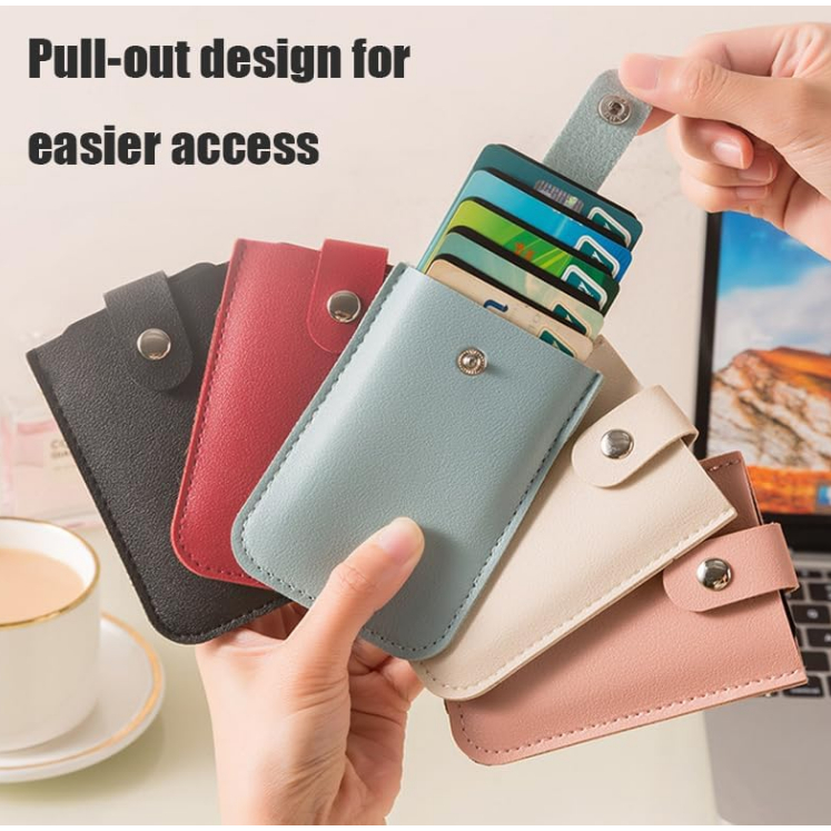 Portable Pull-out Slot Card Case Organizer PU Leather With Snap Closure ...