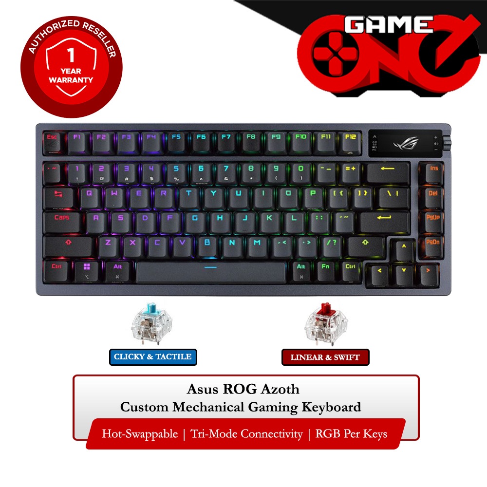 Asus ROG Azoth Gaming Custom Hotswappable Mechanical Keyboard (ROG NX ...