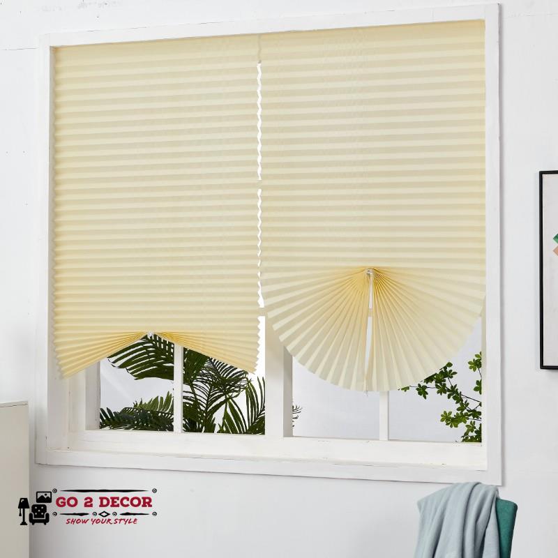 No Drilling Self-Adhesive Pleated Blind Curtain Half Blackout Home ...