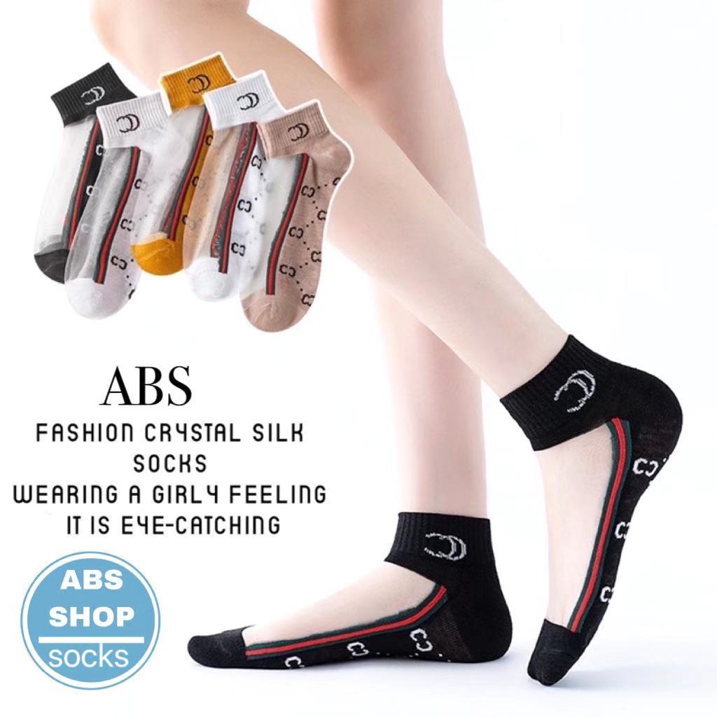 ABS 5Pairs/Set Korean Fashion GG Crystal Silk Women's Socks Casual ...