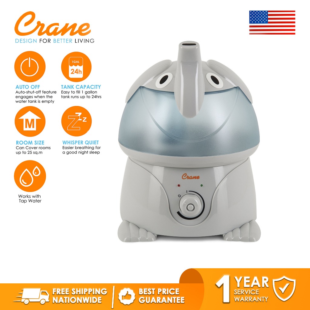 Crane Adorable Cool Mist Humidifier Elephant for Cough, Colds, Allergy ...