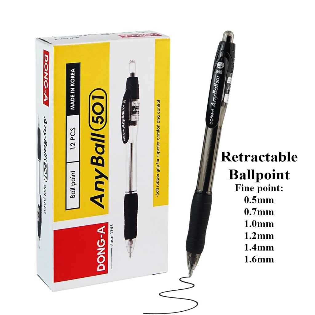 1pc Dong A Anyball 501 ball point black ink retractable ballpen ...