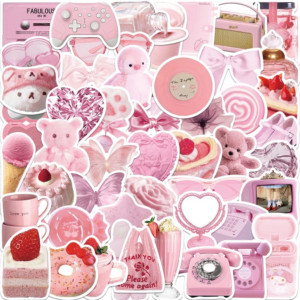 50pcs Ins Stickers Pink Girl Heart Cute Sticker Decoretion Stickers ...