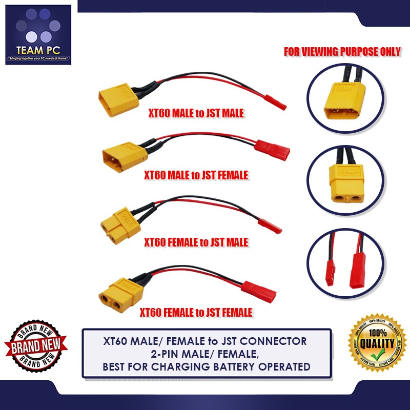 TEAM PC XT60 MALE/ FEMALE to JST CONNECTOR 2-PIN MALE/ FEMALE, BEST FOR ...