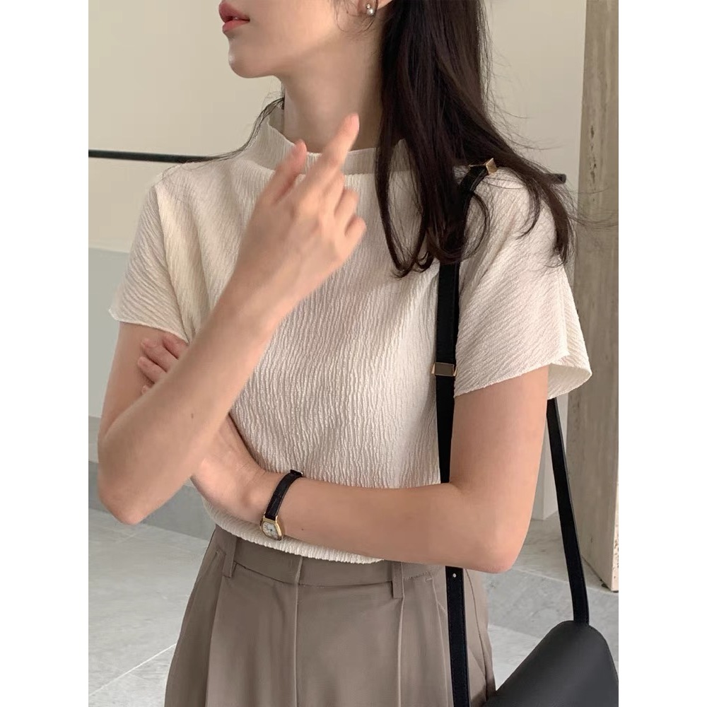 Angelcity High Quality T Shirt Turtle Neck Bark Crepe Tela Blouse ...