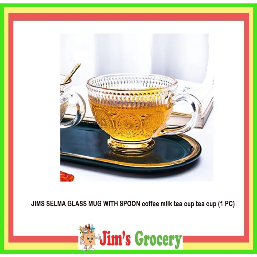 JIMS SELMA GLASS MUG WITH SPOON coffee milk tea cup tea cup (1 set ...