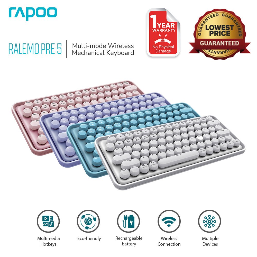 Rapoo Ralemo Pre 5 Multi-mode Wireless Rechargeable Keyboard 2.4G and ...