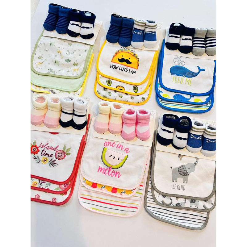 5piece set socks & bib for boy & girl | Shopee Philippines