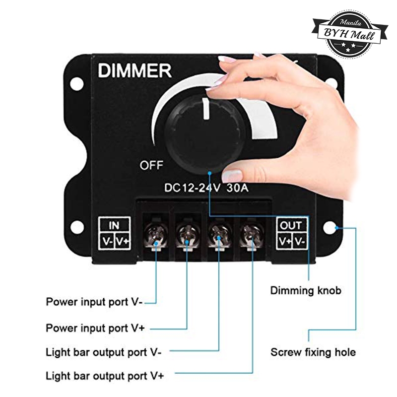12V/24V 30A LED Flexible Strip Dimmer Manual Brightness Adjustment Knob ...