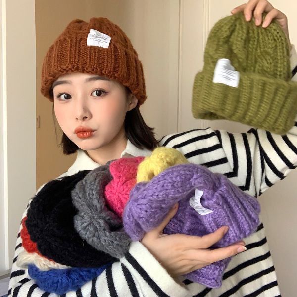 New Cold Hat Fashion Knitted Hat Wool Bean Hat Loose and Versatile ...