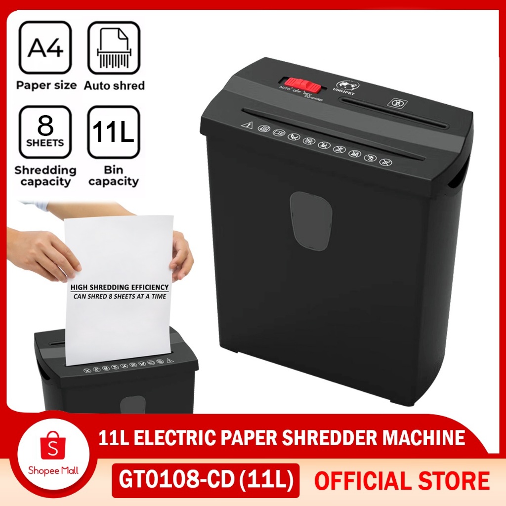 GT0108-CD Paper Shredder Machine 11L ( Max 8 sheets of A4 80gsm ) with ...