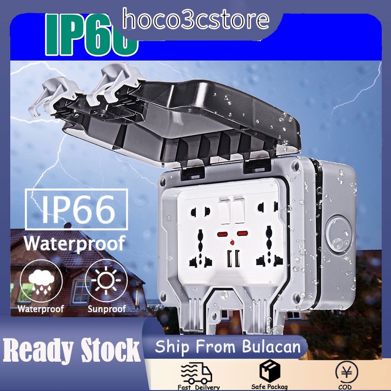 IP66 Waterproof Outdoor BOX Wall Socket 13A Dual Universal/UK Switch ...