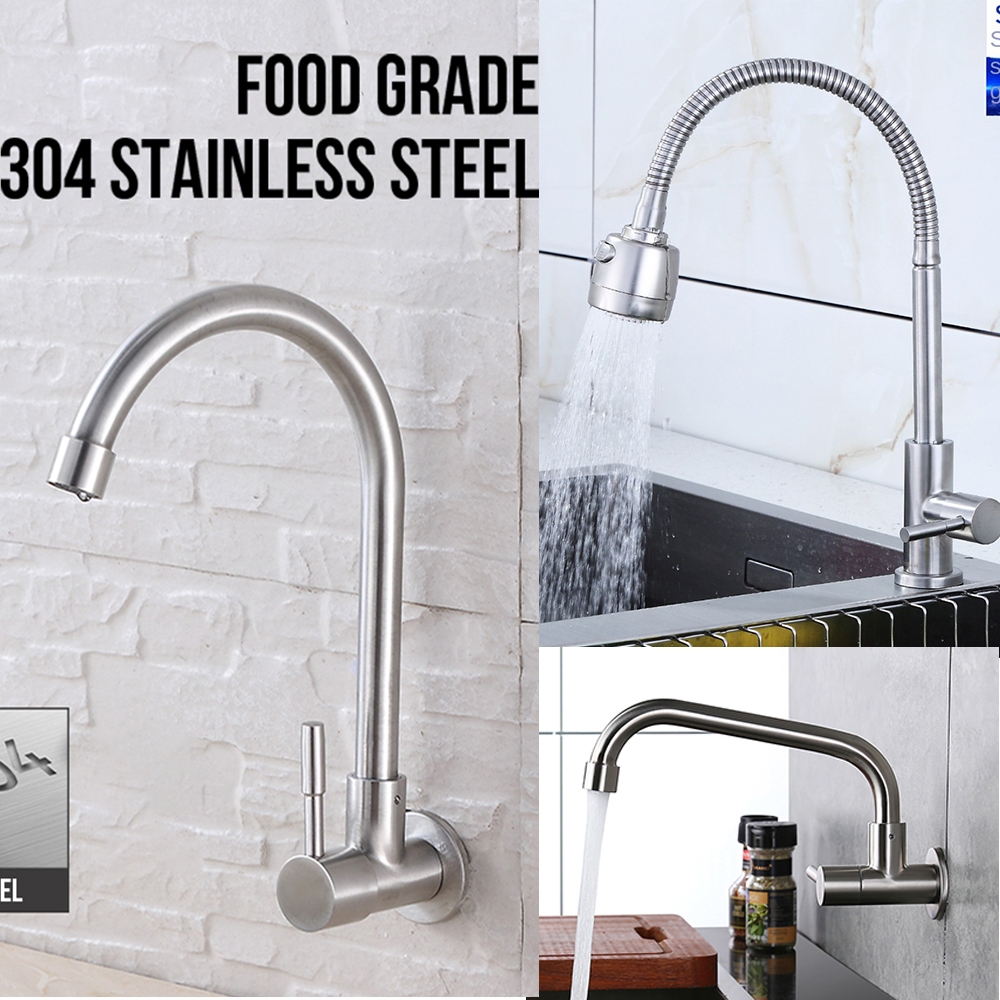 Wall Mounted Kitchen Faucet Stainless Steel 304 Material Cold Water Tap ...