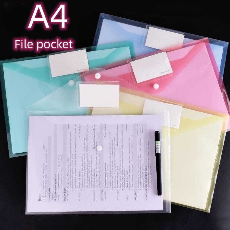 A4 Transparent Envelope Folder Clear Snap Button File Case Plastic ...