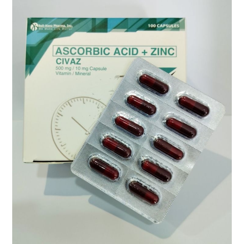OBC CIVAZ Ascorbic Acid + Zinc / 20 capsules / 1 box = 100 caps ...