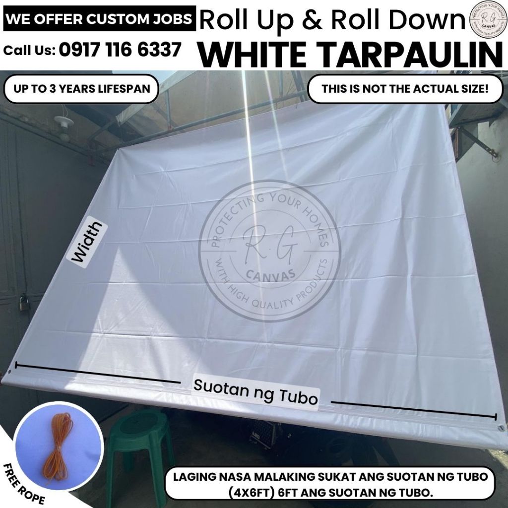 WHITE TARPAULIN ROLL UP AND DOWN LONA TRAPAL TOLDA STORE COVER | Shopee ...
