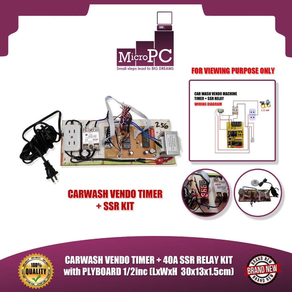 MICRO PC CARWASH VENDO TIMER + 40A SSR RELAY KIT with PLYBOARD 1/2inc ...