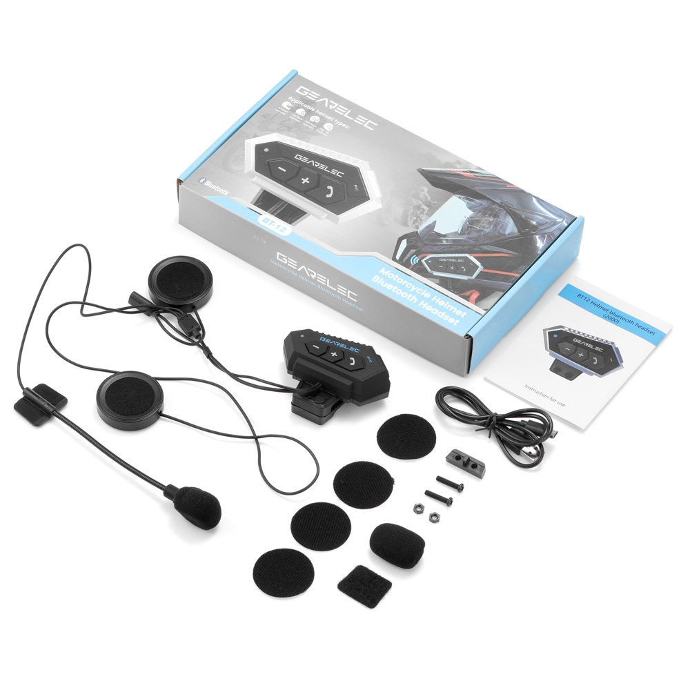 GEARELEC BT12 Motorcycle Helmet Bluetooth Headset Motorbike Wireless ...