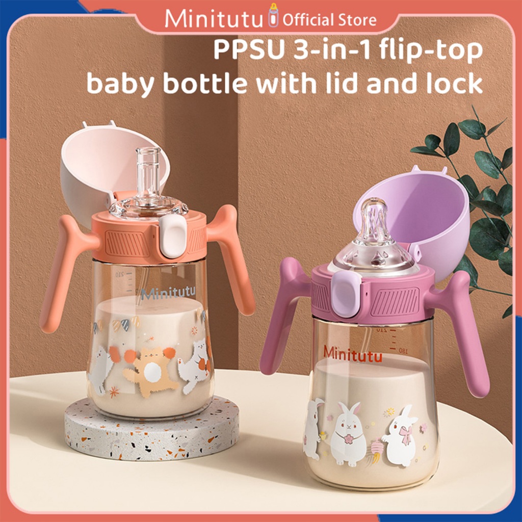 Minitutu PP PPSU 3IN1 Wide Neck Feeding Bottle with 360° Gravity ball with handle BPA Free ...