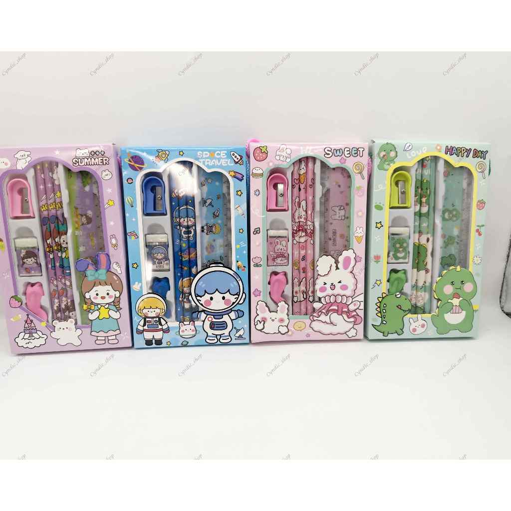 9003 Cute Cartoon Pencil Set With Eraser Sharpener ruler School ...