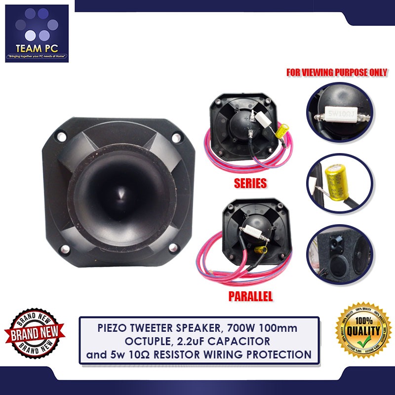 TEAM PC PIEZO TWEETER SPEAKER, 700W 100mm OCTUPLE, 2.2uF CAPACITOR and ...