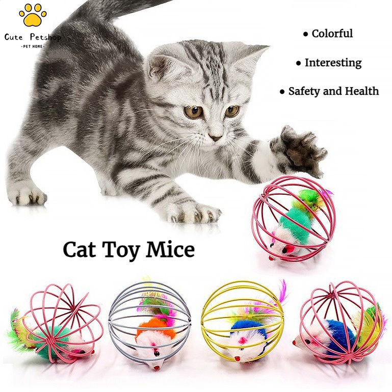 Cat Mouse Toy Chasing Toy Plush Mouse In Cage Pet Interactive Supplies ...