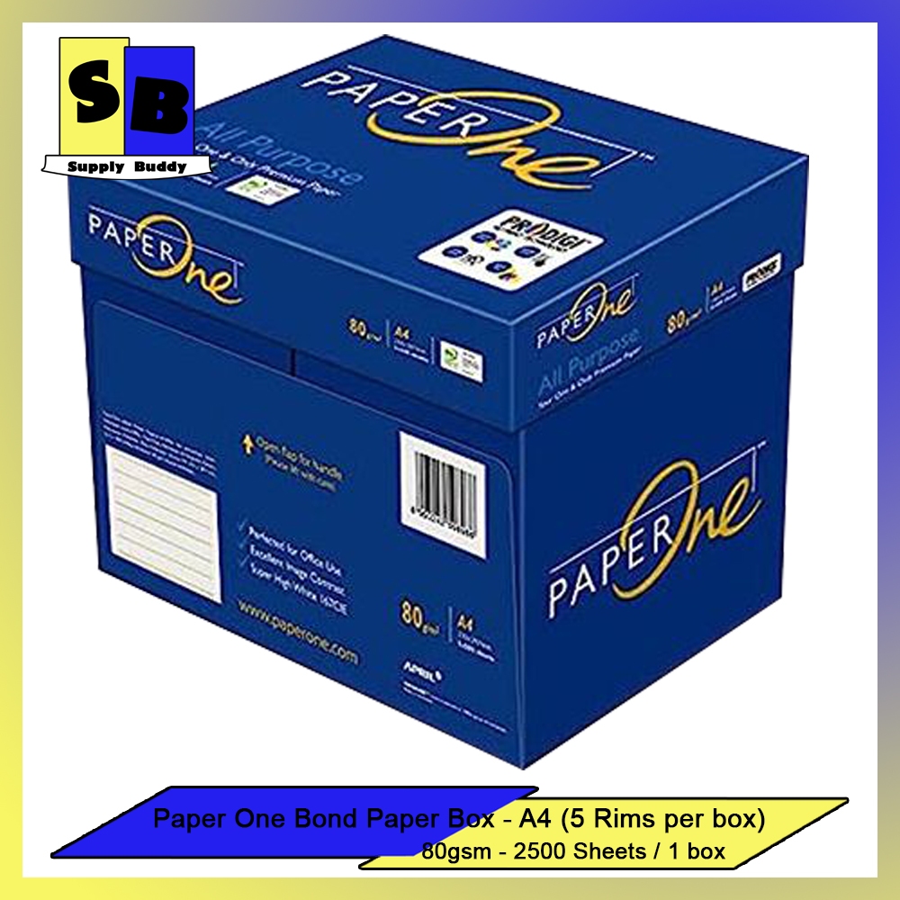 Paper One Bond Paper Box ( Short / A4 / Long ) 80gsm - 5 reams per box ...