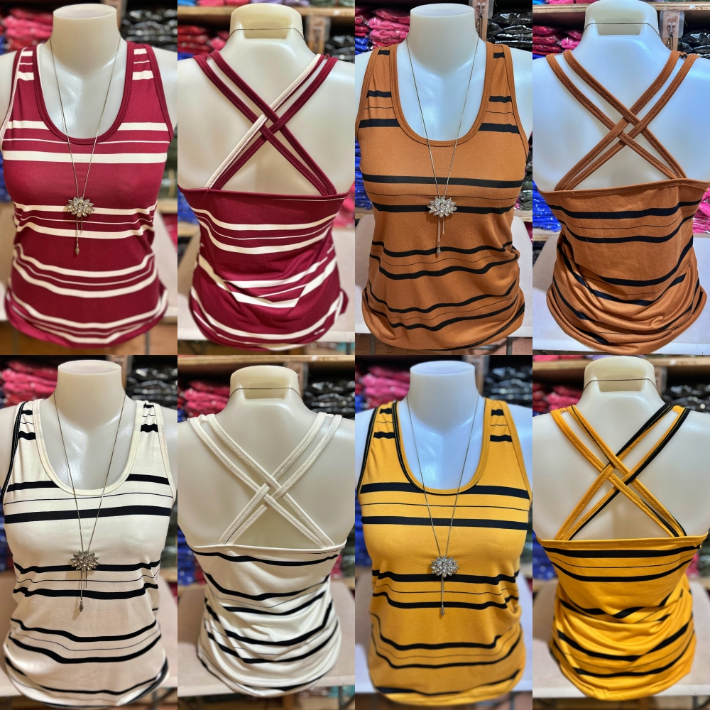 Sleeveless Square Neck Sando/Double Cross Back String (Cotton Spandex ...