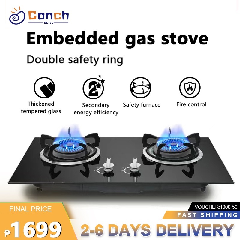 Double burner Glass gas stove household embedded dual purpose gas stove ...