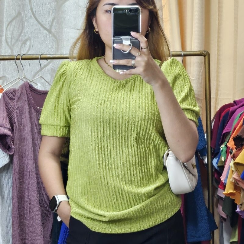 BELLA - Roundneck Puff Tops Cotton Bark Crepe for Women Free Size and ...