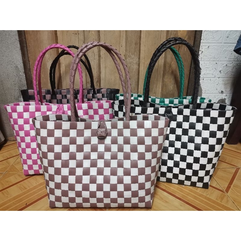 Checkered bayong bag market soft materials medium size | Shopee Philippines