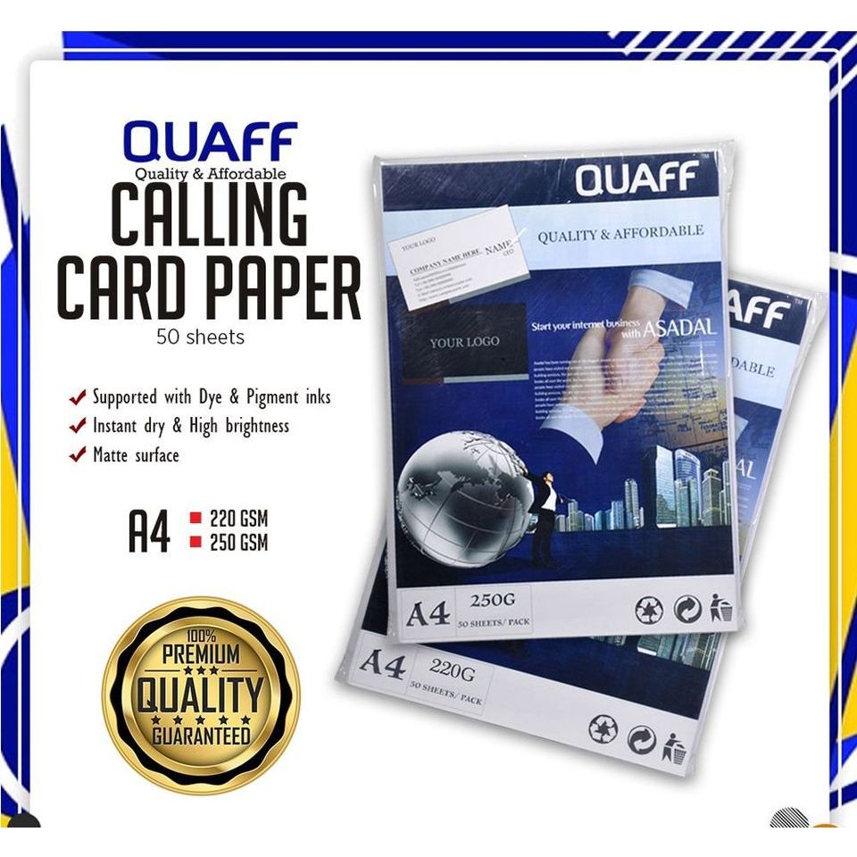 A4 Size QUAFF Calling Card Paper Matte Double Sided 220gsm & 250gsm ...