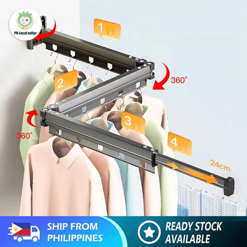Spot goods-No punching Foldable Balcony Wall-mounted Clothes Hanger ...