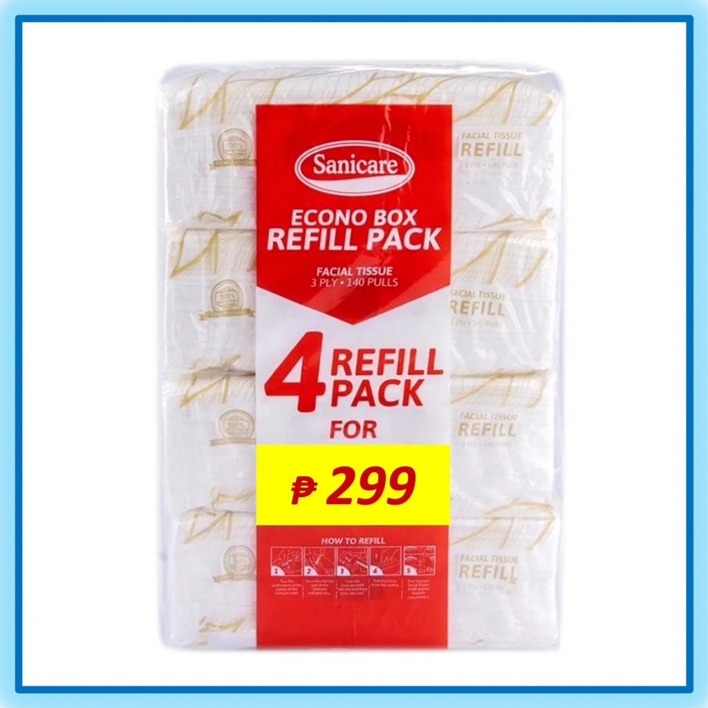 Sanicare Econo Box Premium Facial Tissue Refills (4 Packs) - 3 ply x ...