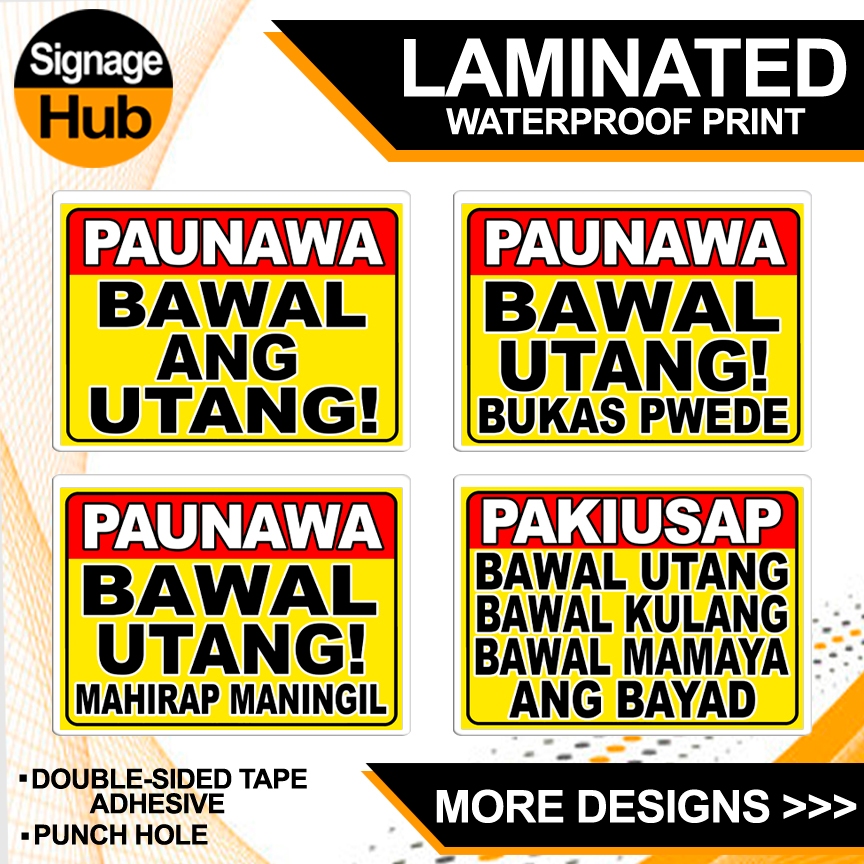 BAWAL UTANG Signage | Laminated Signage | A4 ( 8" X 11" inches ...