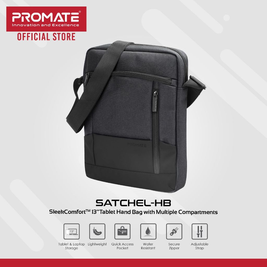 Promate Satchel-HB Sleek Comfort™ 13” Tablet Hand Bag with Multiple ...