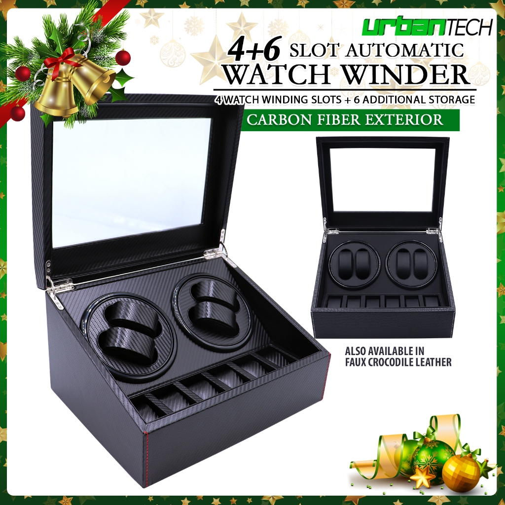 4 Slots Automatic Watch Winder Bi-directional Rotation Watch Box with 6 ...