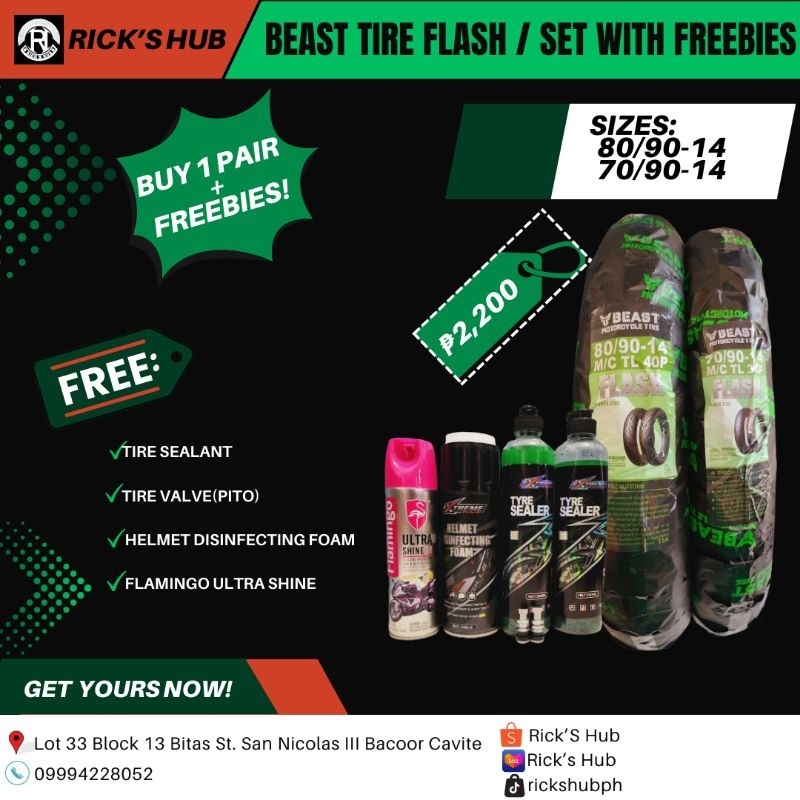 BEAST TIRE| FLASH TIRE SET for MIO 80/90-14 and 70/90-14 with FREEBIES ...