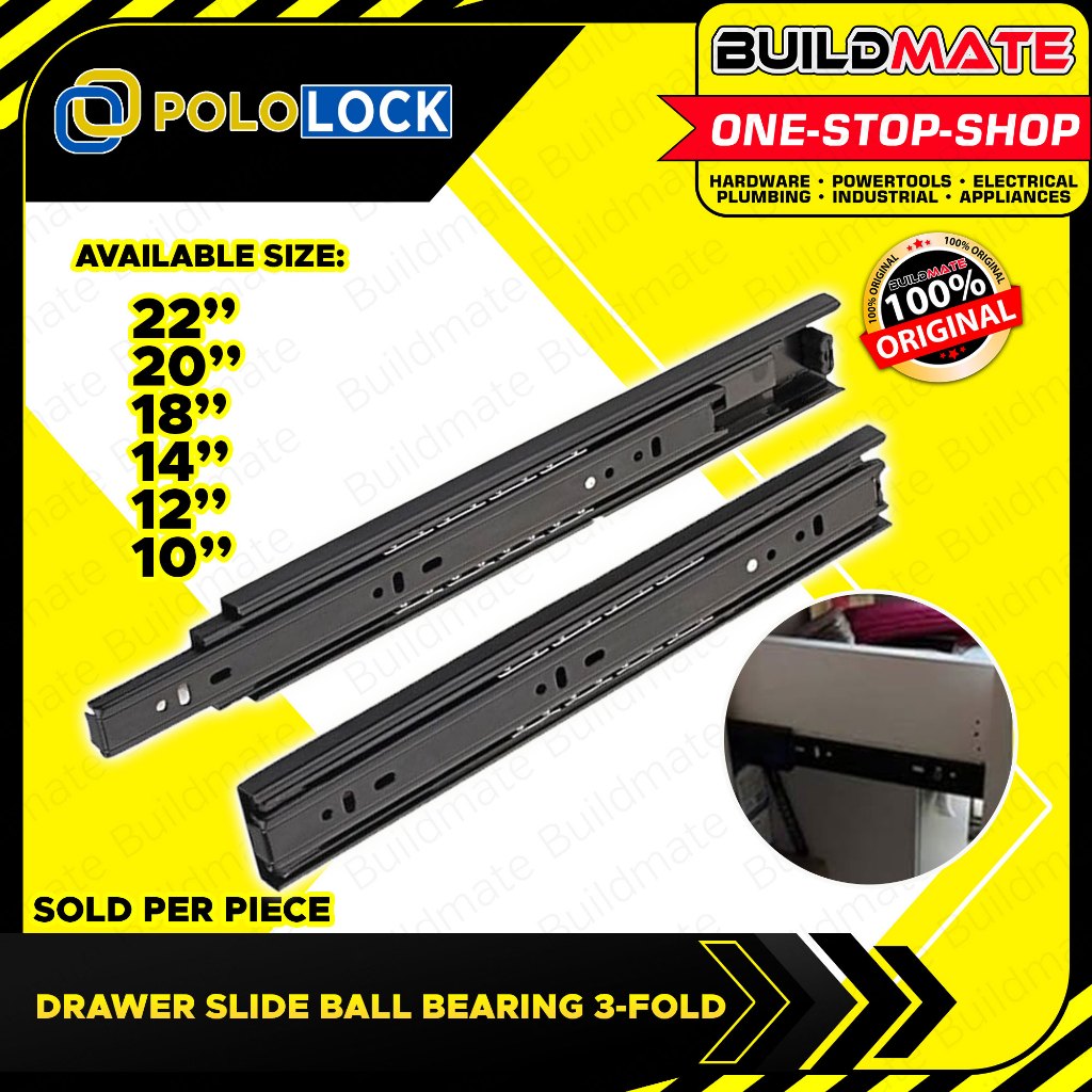 BUILDMATE Pololock 3-FOLD Ordinary Drawer Slide Guide Ball Bearing 10 ...