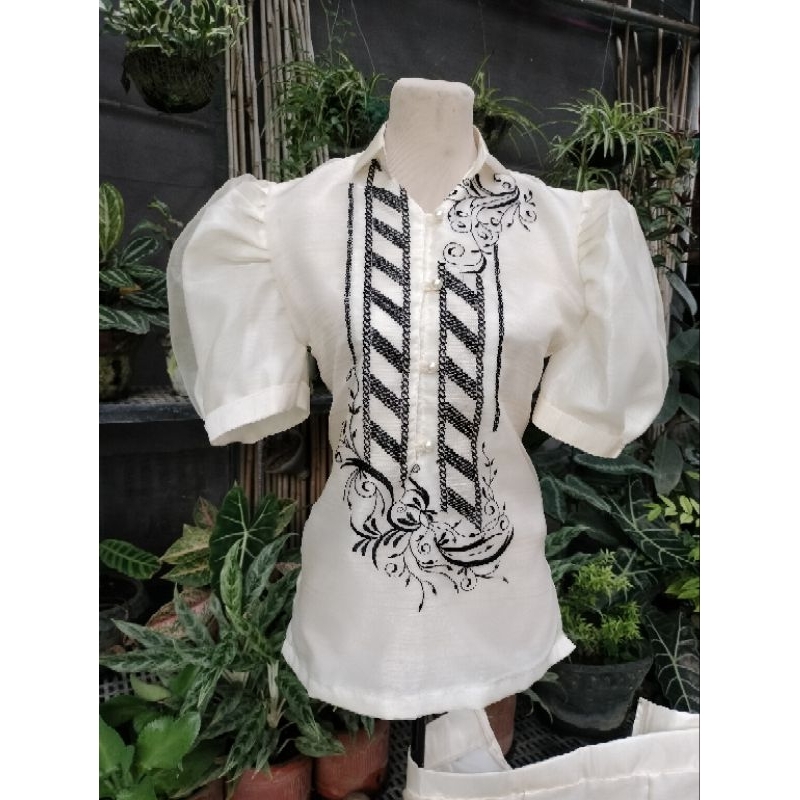 Ladies Barong Blouse Top Only Puff Sleeve Modern Filipiniana Attire for ...
