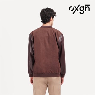 OXGN Faux Suede And Leather Bomber Varsity Jacket For Men (Brown ...